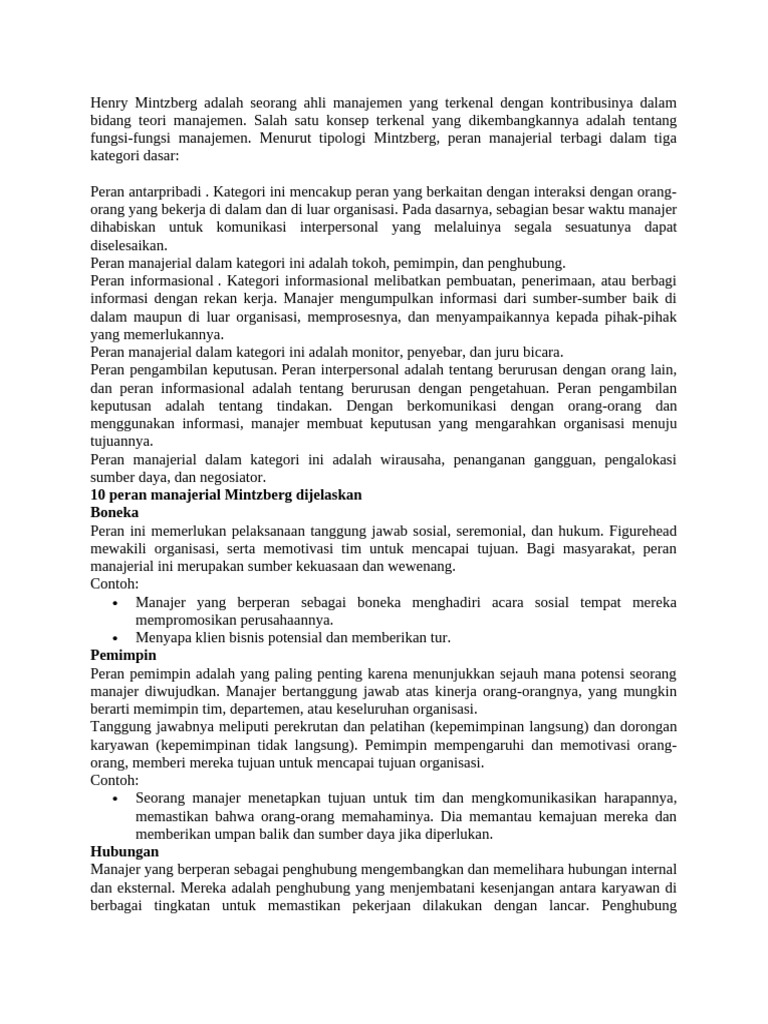 Peran Manajerial Menurut Mintzberg | PDF