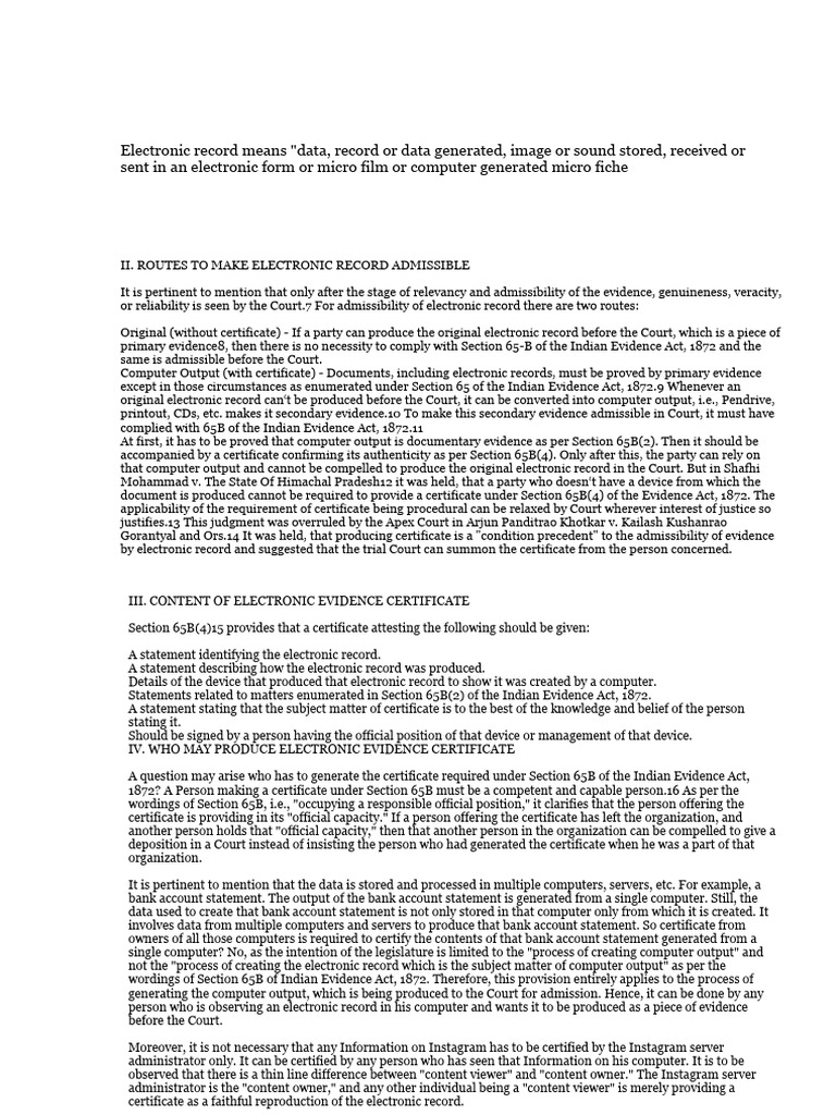 Admissibility of Electronic Records | PDF | Records Management | Computing