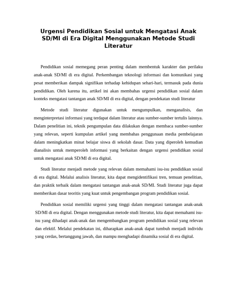 Kesimpulan Metode Studi Literatur | PDF