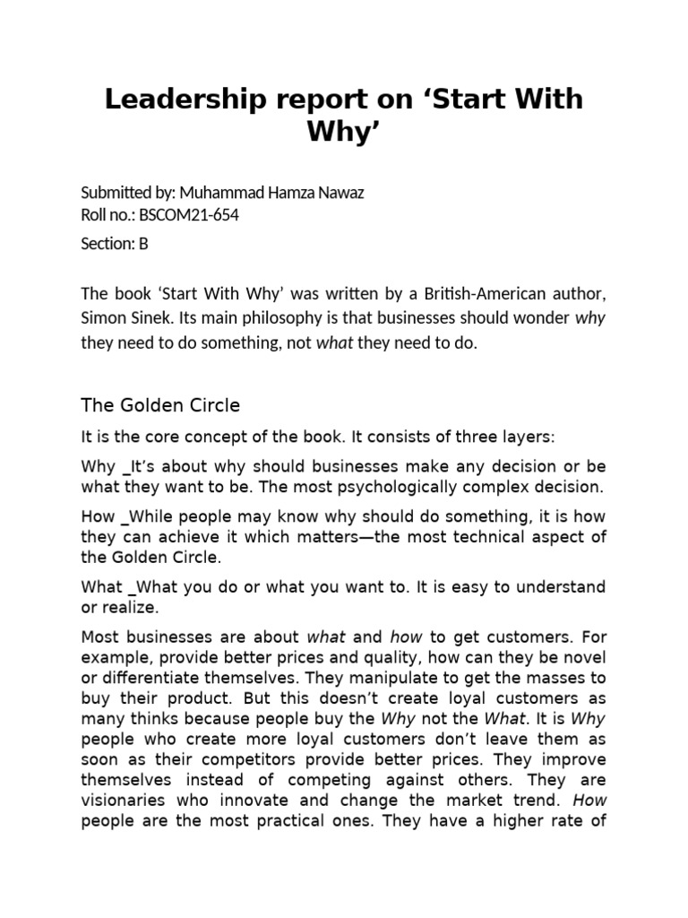 Leadership Report On Start With Why | PDF | Social Psychology | Psychology
