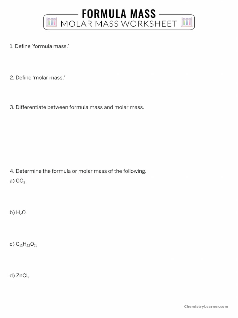 Formula-Mass-and-Molar-Mass-Worksheet | PDF