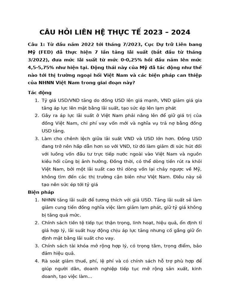 CÂU HỎI LIÊN HỆ THỰC TẾ TCQT 2023 | PDF