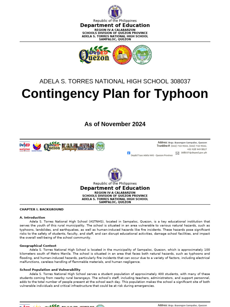 Typhoon Contingency Plan for Adela NHS | PDF | Emergency Management ...