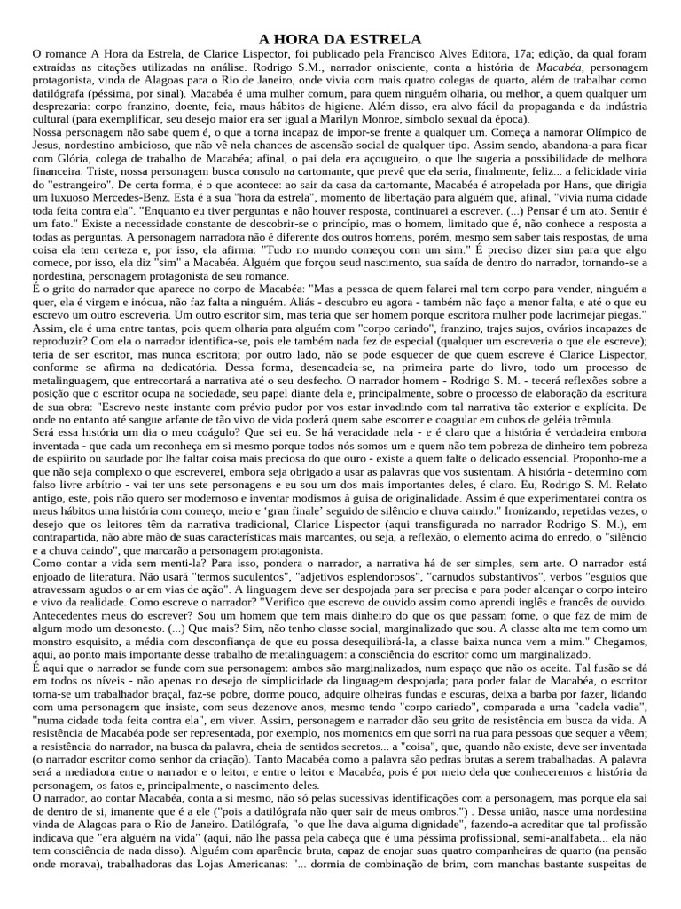 Macabéa: A Resistência da Invisibilidade | PDF