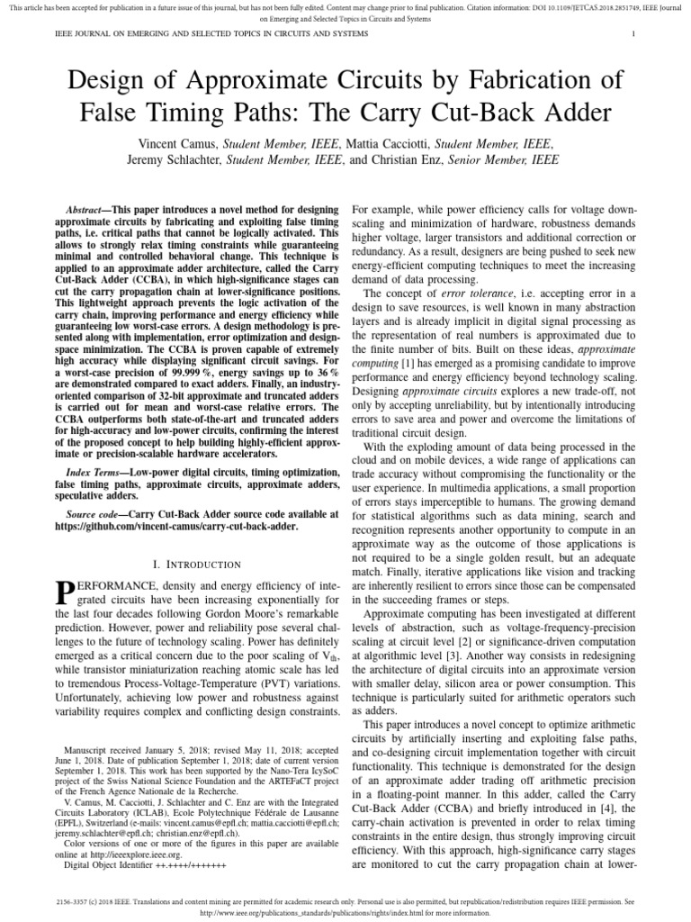 Design of Approximate Circuits by Fabrication of | PDF | Computer Science | Digital Electronics