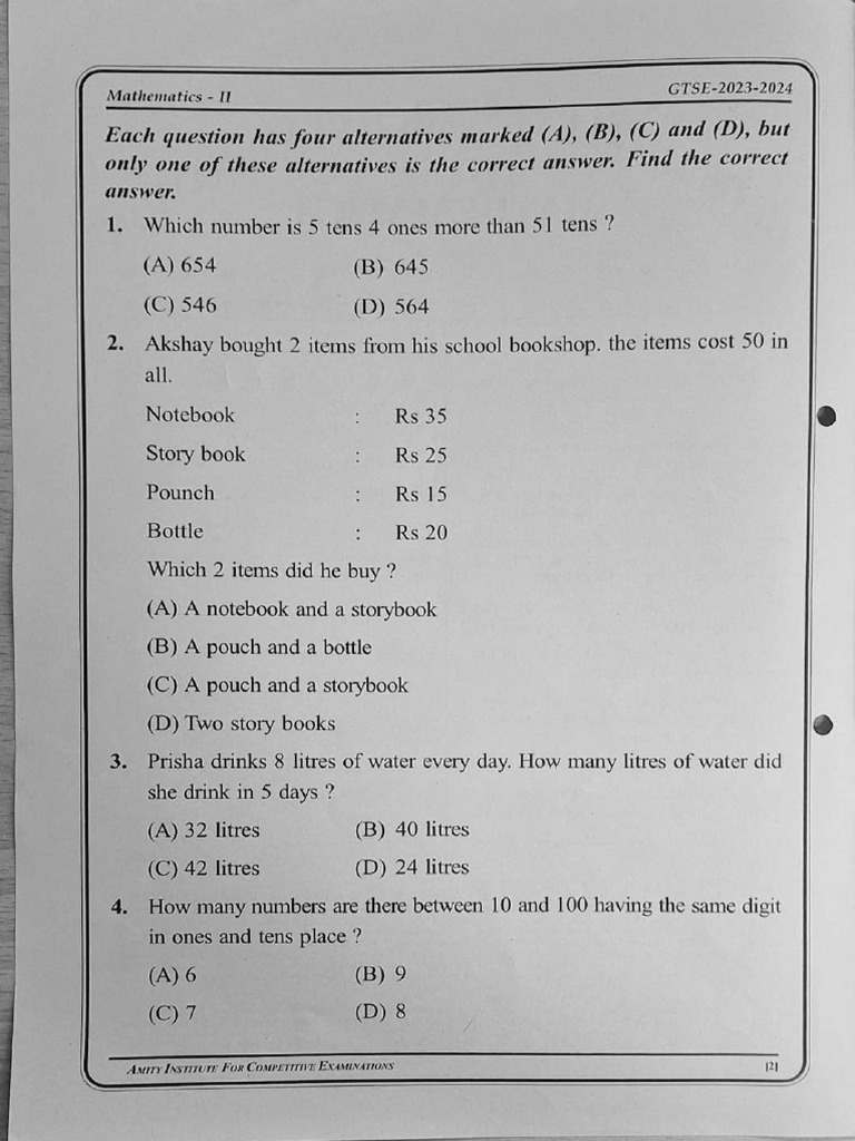 Class 2 GTSE Math Sample Paper_compressed | PDF
