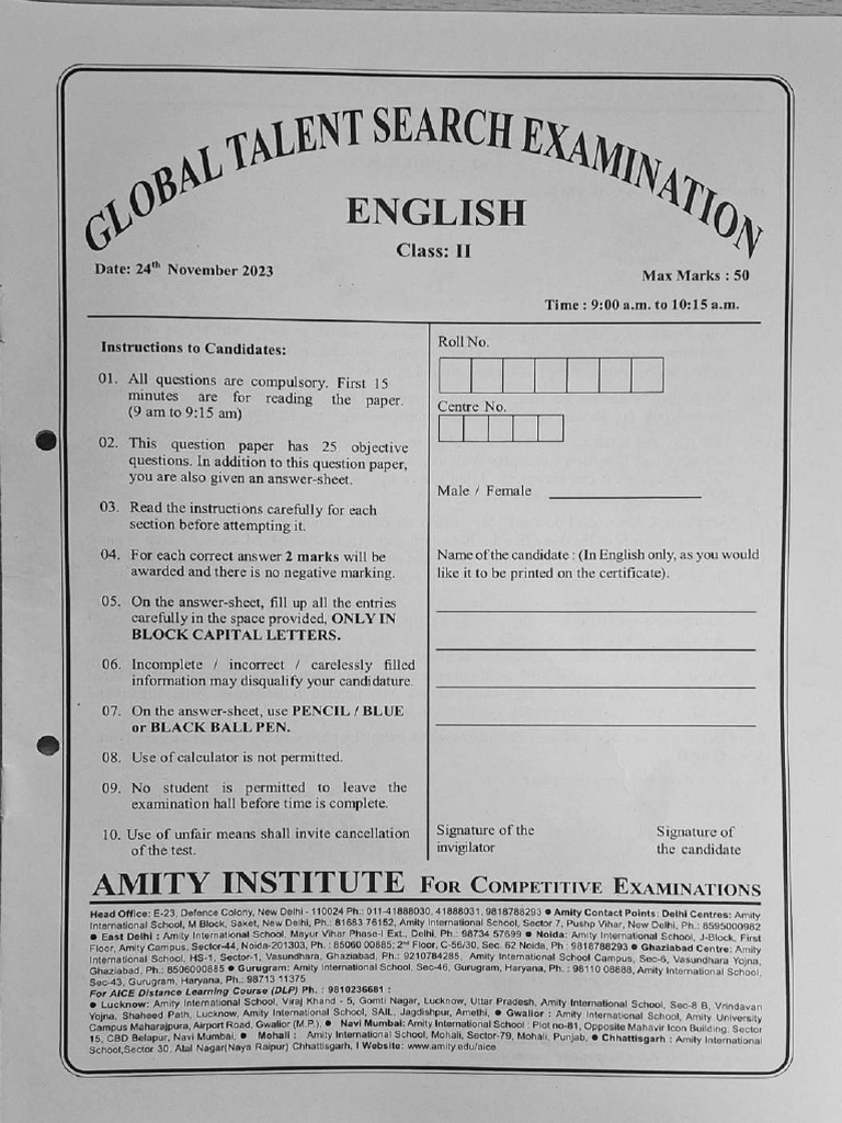 Class 2 GTSE English Sample Paper - Compressed | PDF | Plural | Linguistics