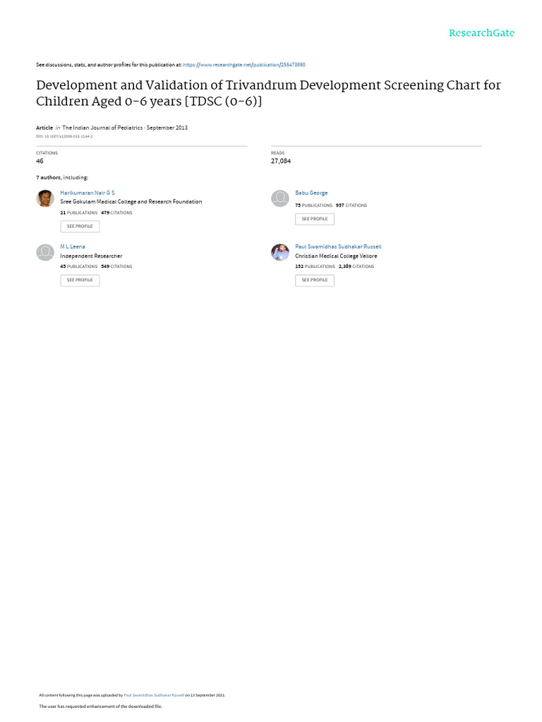 Trivandrum Development Screening Tool | PDF | Sensitivity And ...
