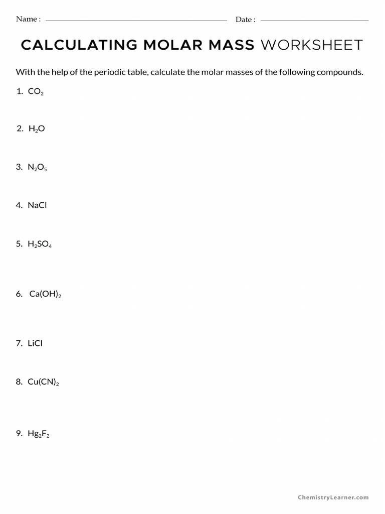 Calculating-Molar-Mass-Worksheet-with-Answer-Key | PDF