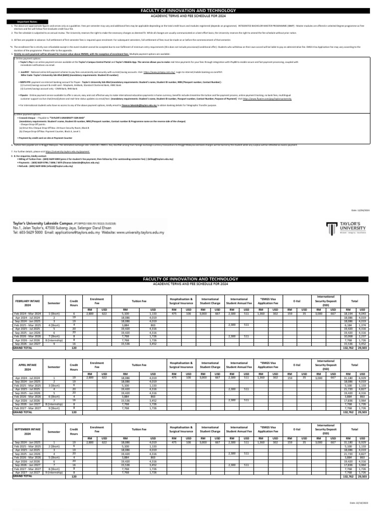 Taylor's University Fee Schedule 2024 | PDF | Payments | Credit Card