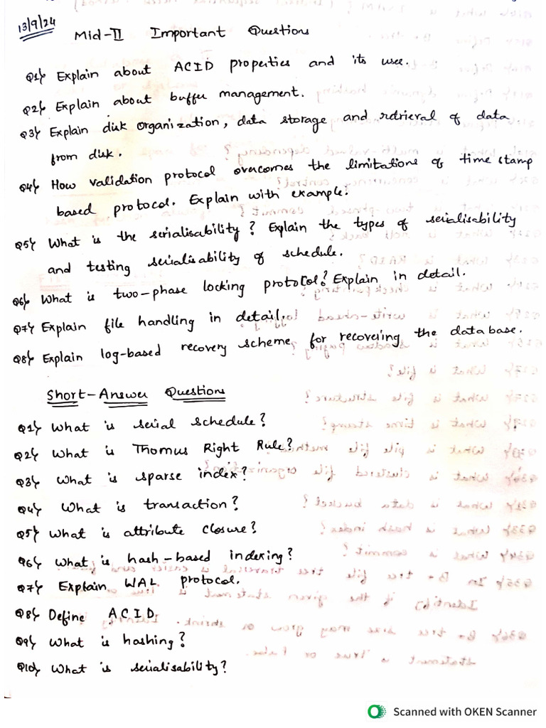 DBMS Mid-2 Important Questions | PDF