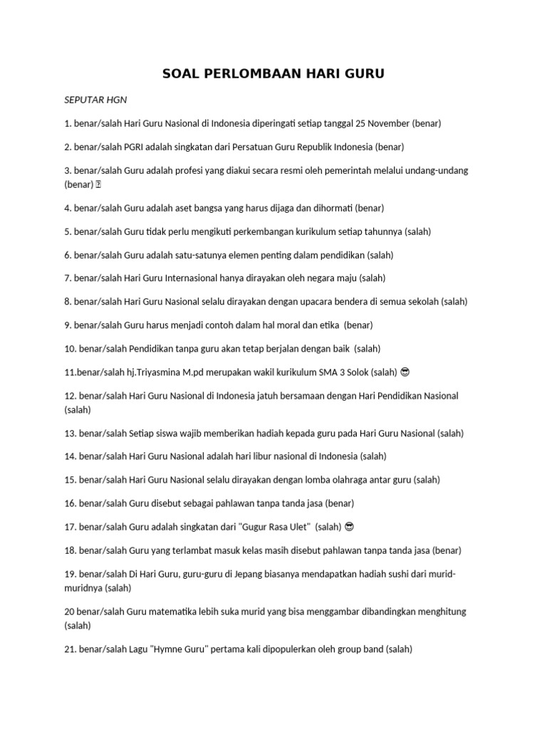 Soal Lomba HGN 2024 | PDF