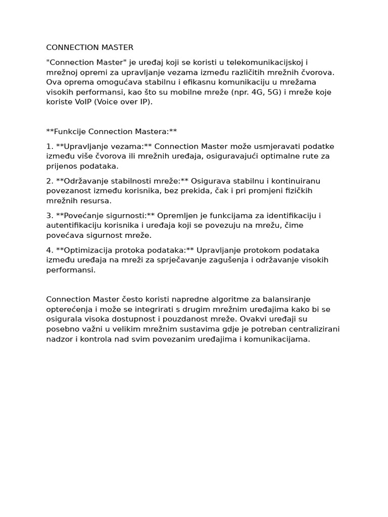 CONNECTION MASTER | PDF