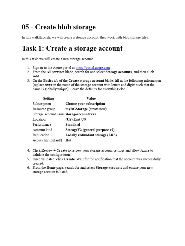 05-Create Blob Storage | PDF | Data Management | Information Technology