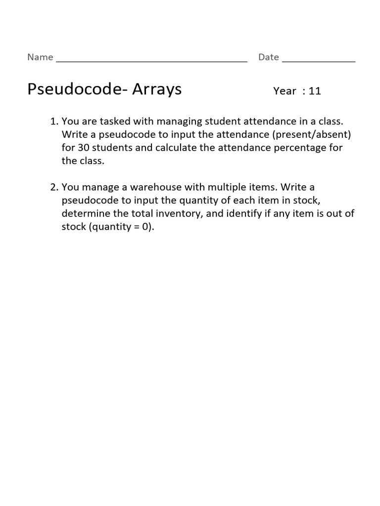 Pseudocode Worksheet 14th Nov Group 3 | PDF
