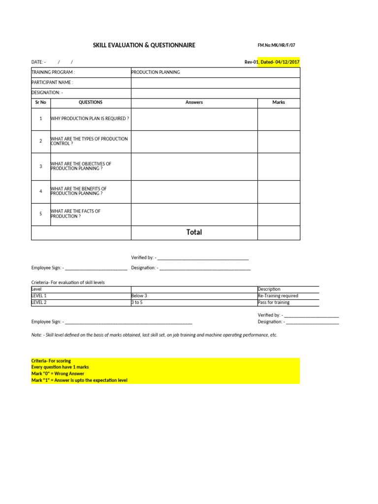 Training Evaluation & Questionnaire | PDF | Evaluation