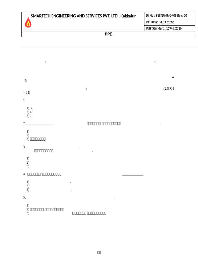 06 PPE Questionnaire | PDF