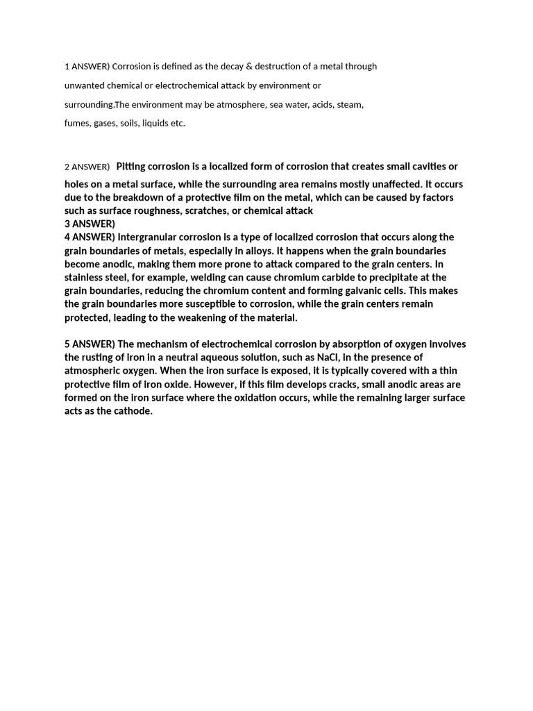 Corrosion Question Bank | PDF