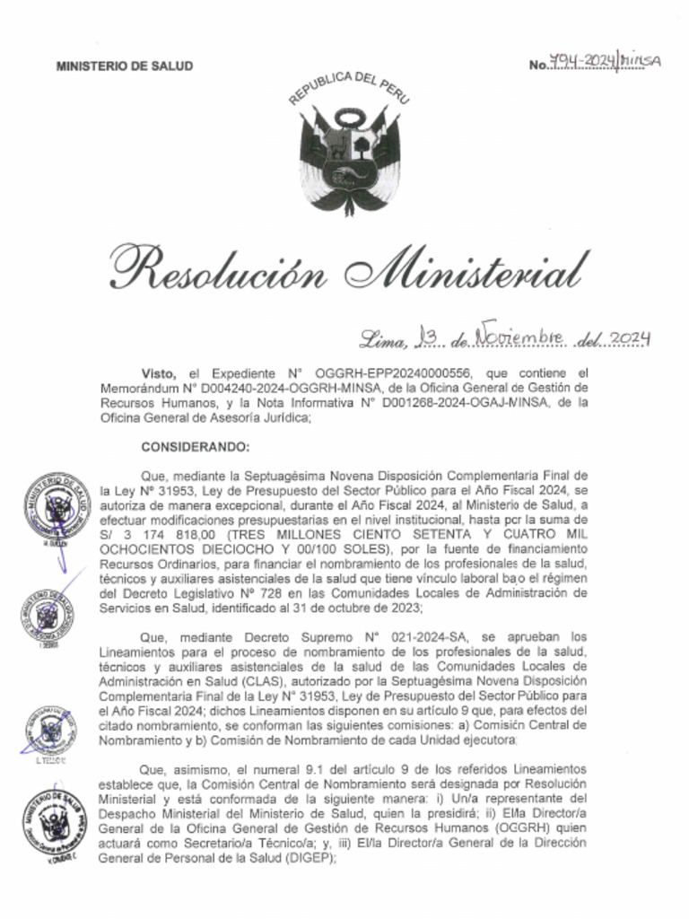 Resolución Ministerial 794-2024-MINSA | PDF | Politica de salud