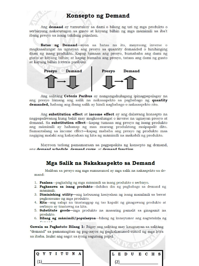 Konsepto Ng Demand | PDF