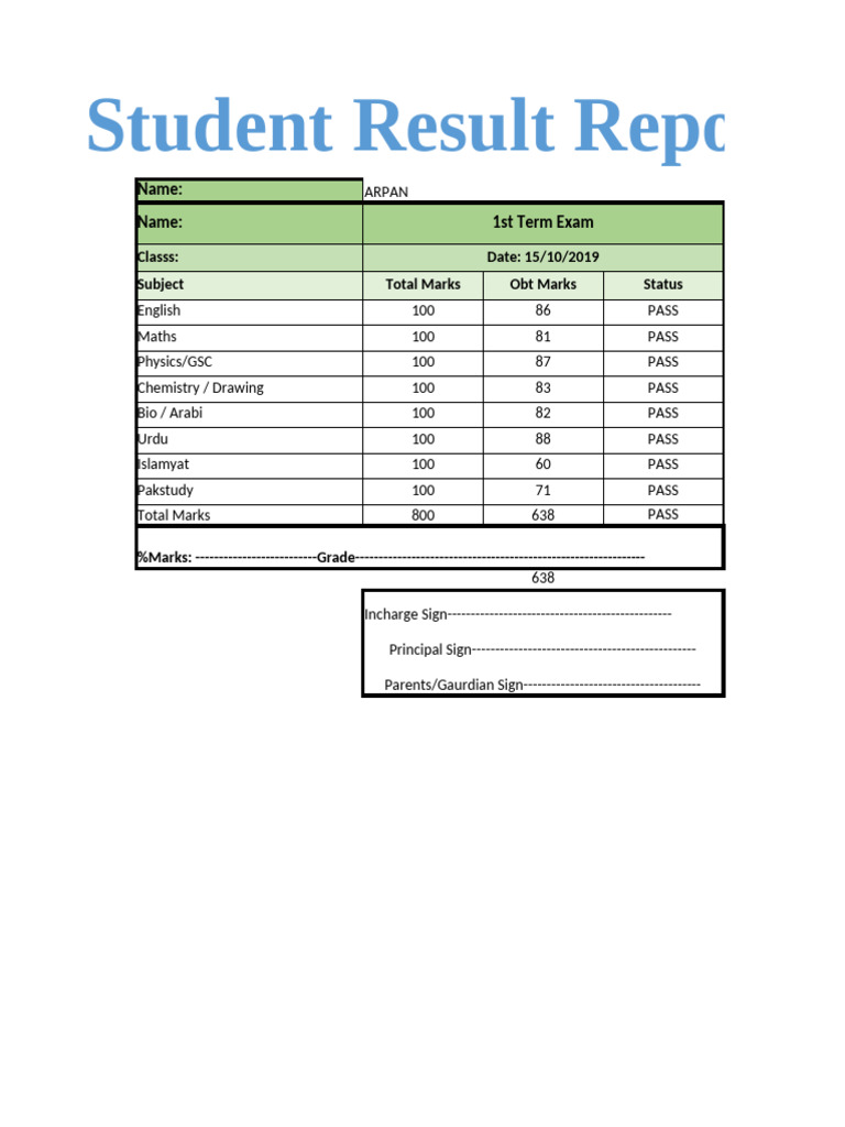 Student Result Report Card in ms excel 2019 (1) | PDF | Educational ... Student Result Report Card in ms excel 2019 (1) | PDF | Educational ...