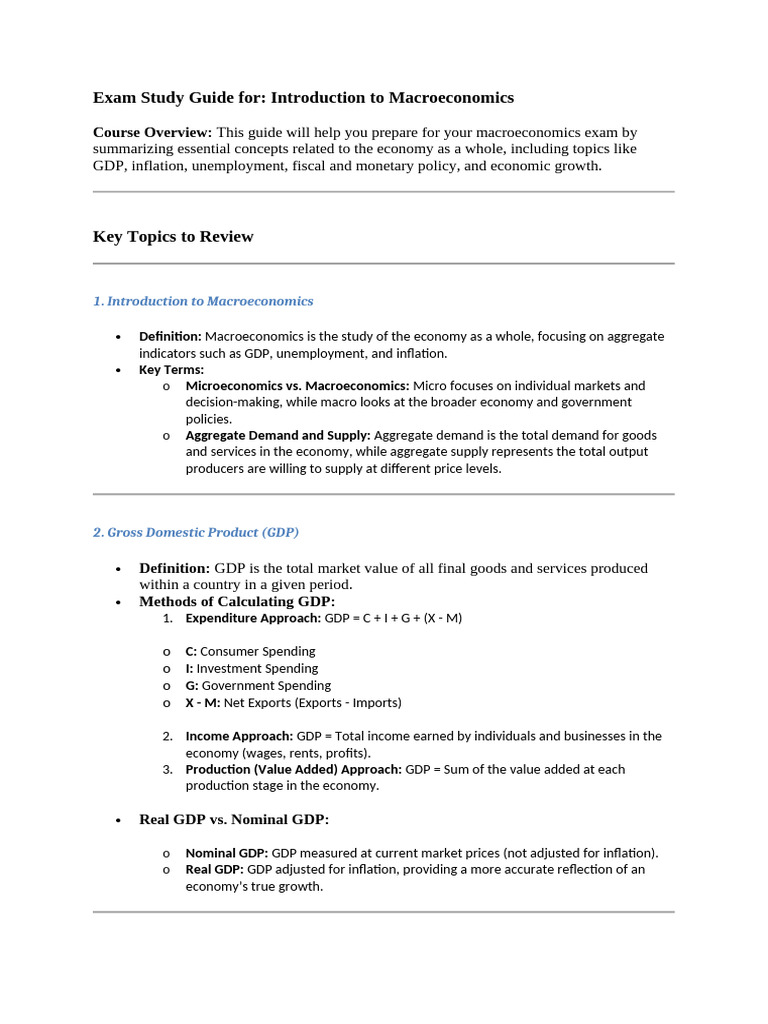 Exam Study Guide for Introduction to Macroeconomics | PDF ...