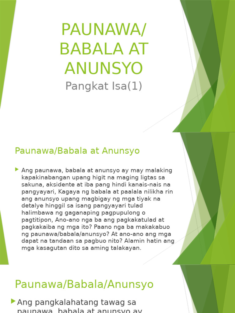 Paunawa/ Babala at Anunsyo: Pangkat Isa | PDF
