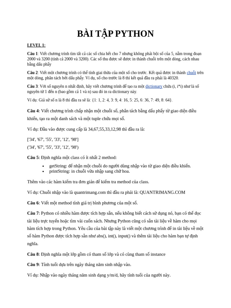 BÀI TẬP PYTHON | PDF