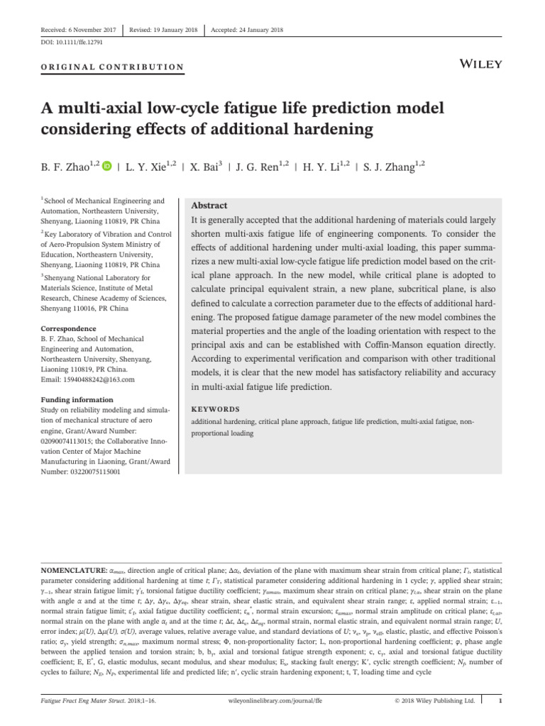 A Multiaxial Low Cycle Fatigue Life Pred | PDF | Fatigue (Material ...
