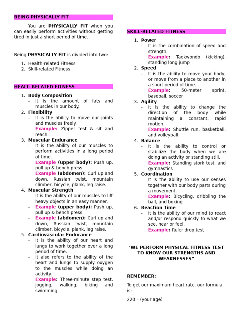 PE WEEK 2 | PDF | Physical Fitness | Skeletal Muscle
