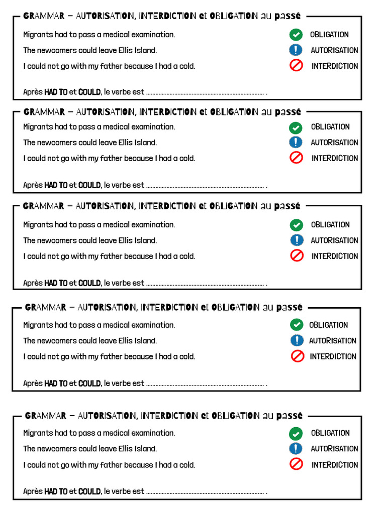GRAMMAR Autorisation Obligation Interdiction Au Passé | PDF