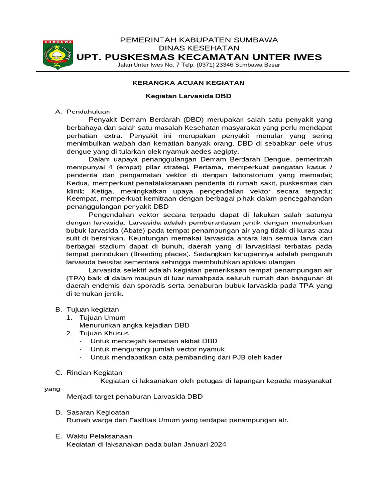 KAK Dan LHK Kegiatan Larvasida DBD - April 2023 | PDF