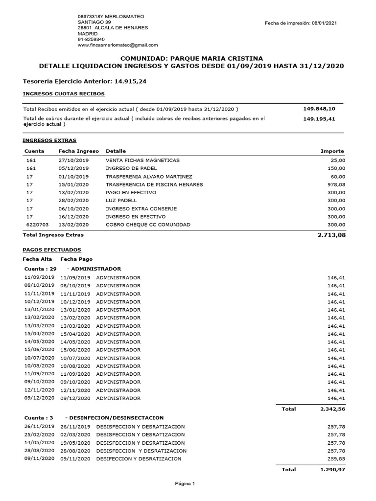 Acta Ing-Gastos Mancomunidad de 9 A 12-2020 | PDF