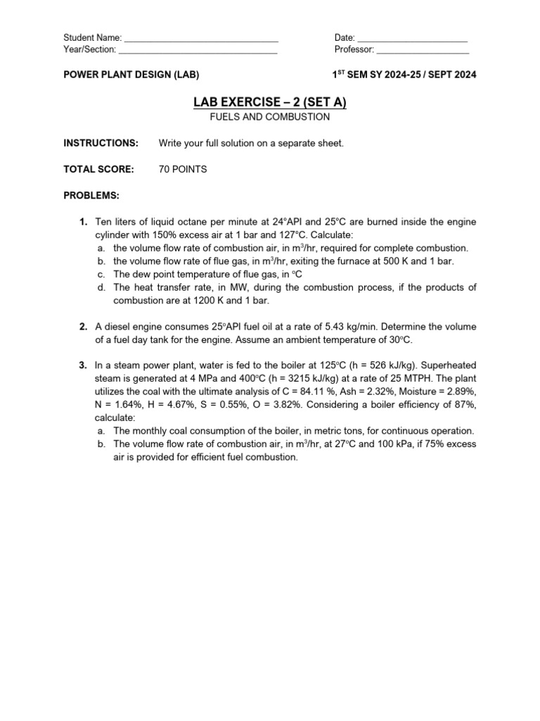 Lab Exercise 2 Fuels and Combustion | PDF | Boiler | Combustion
