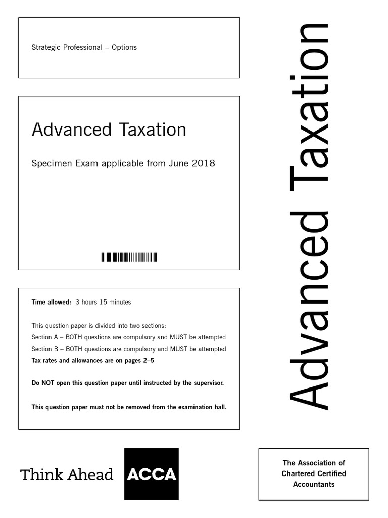 Advanced Taxation Specimen Exam | PDF | Taxes | Corporate Tax