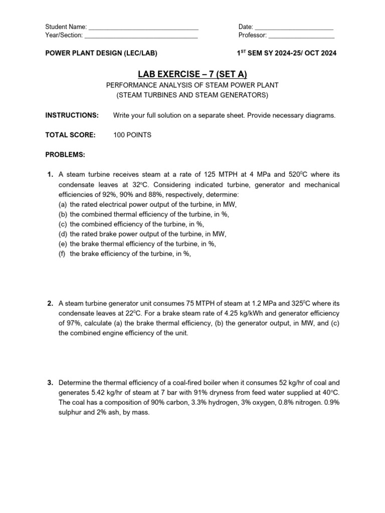 Lab-Exercise-7-Steam-Power-Plant-Aux | PDF | Power Station | Steam Lab-Exercise-7-Steam-Power-Plant-Aux | PDF | Power Station | Steam