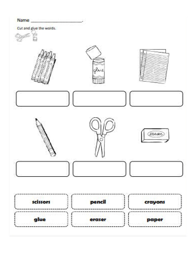 Cut and Paste School Supplies Activity | PDF