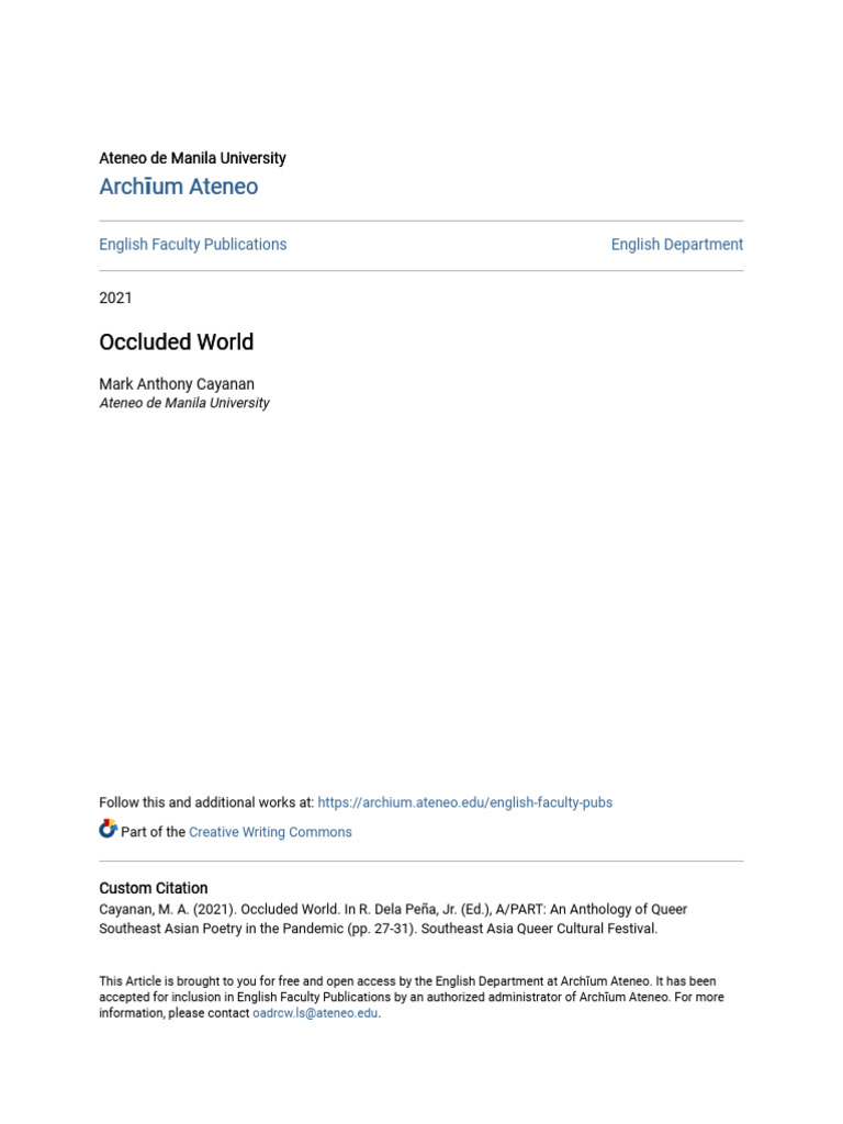Occluded World: Queer Poetry Anthology | PDF