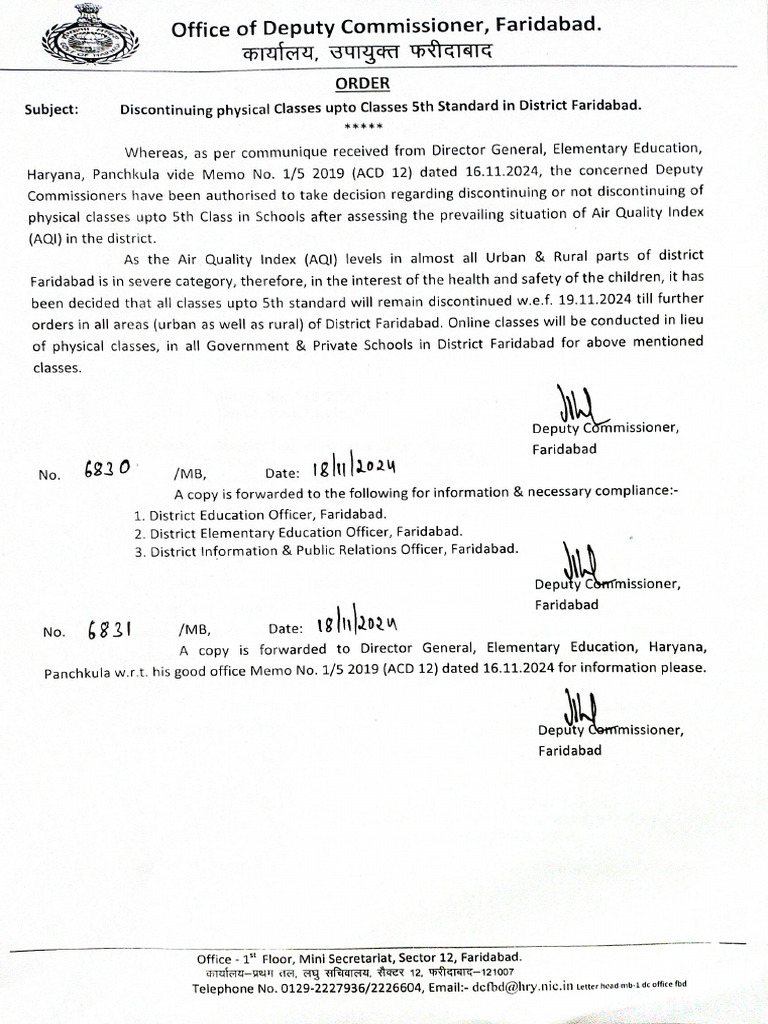 6830-31, Discontinuing Physical Classes Up To Classes 5th Standard in ...
