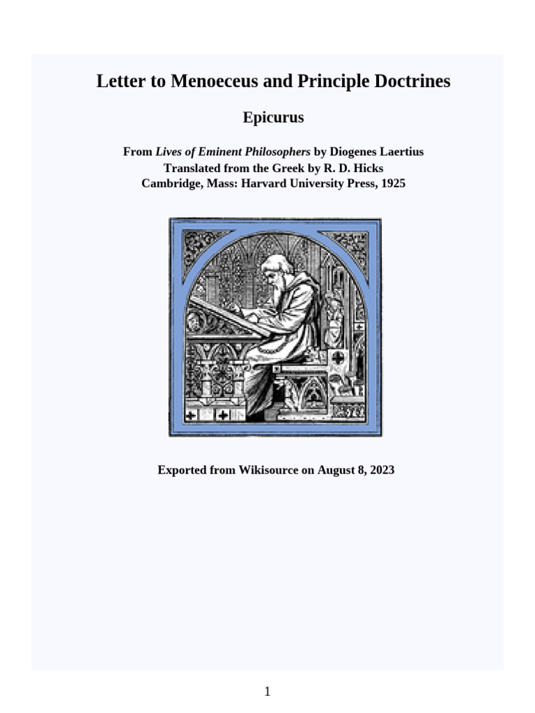 Epicurus_Letter to Menoeceus and Principle Doctrines_Hicks trans | PDF ...