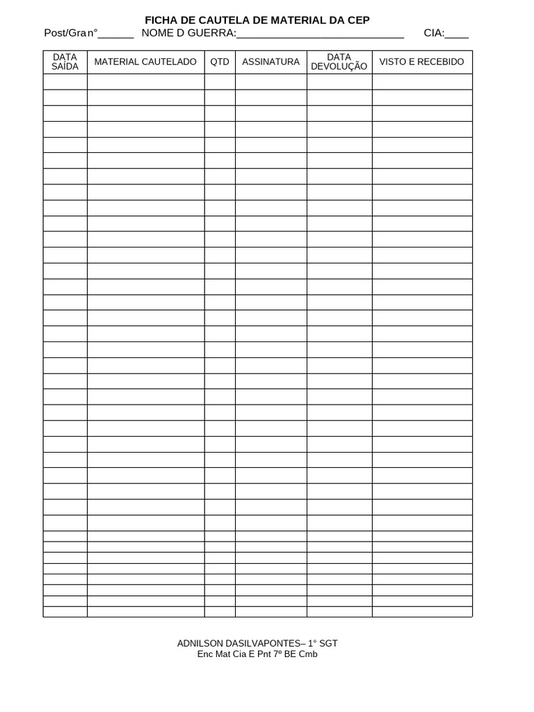 Ficha de Cautela de Material Da Cep(1) | PDF