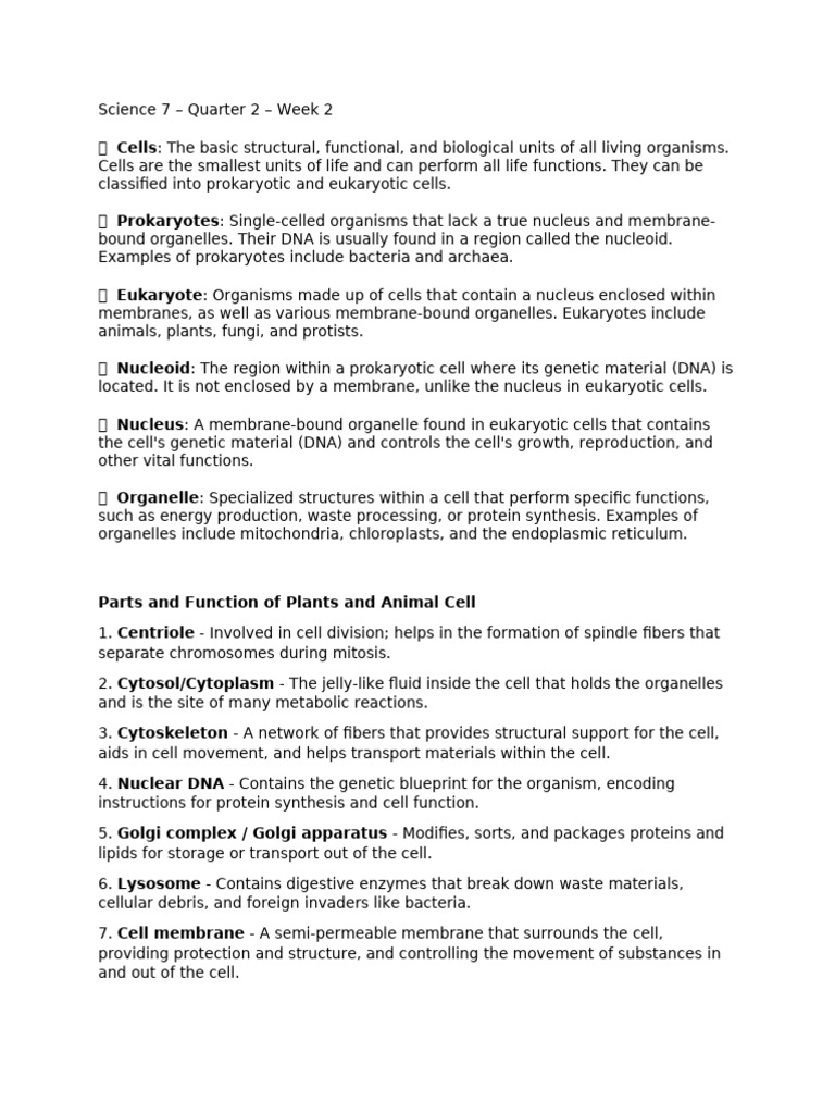 Plant and Animal Cells Important Terms | PDF | Cell (Biology) | Eukaryotes