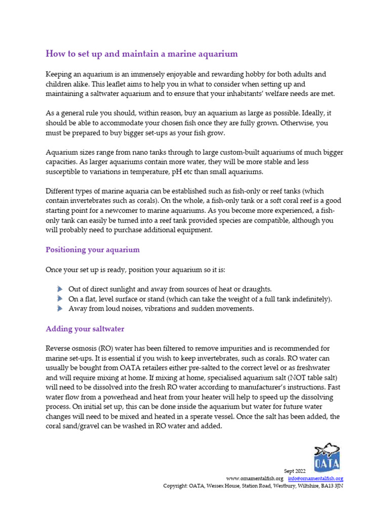 How To Set Up and Maintain A Marine Aquarium | PDF | Aquarium | Fishkeeping