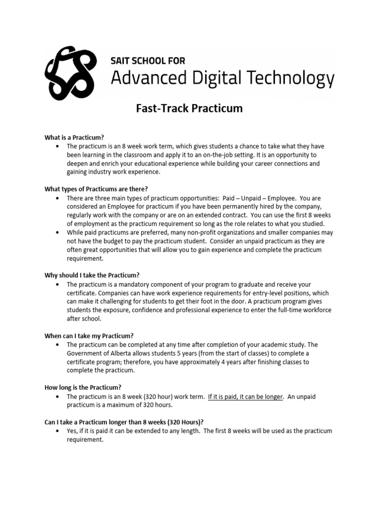 Fast-Track Practicum FAQs | PDF | Employment | Business