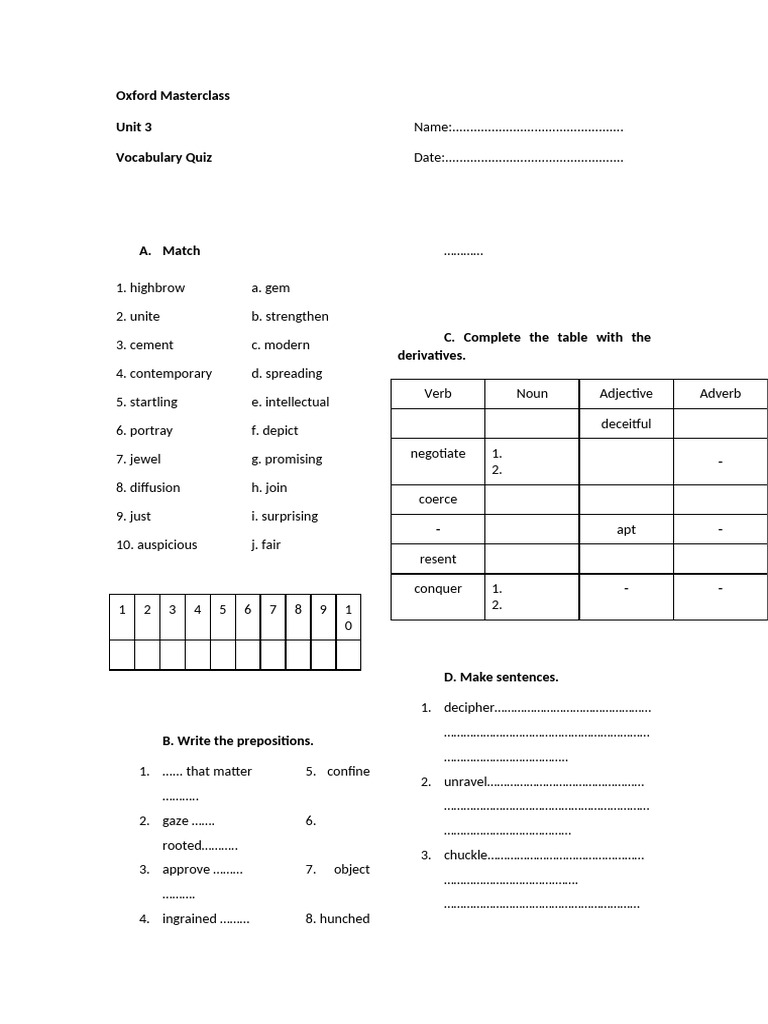 Masterclass Unit3 Vocabquiz | PDF | Adverb | Grammar