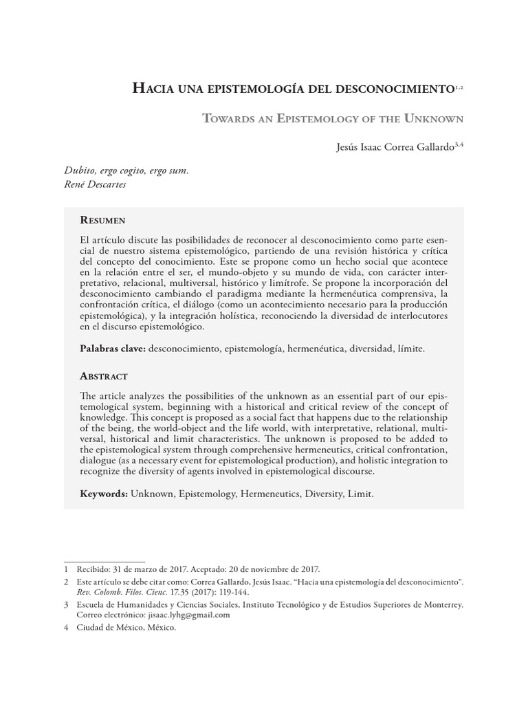 Epistemología del Desconocimiento | PDF | Conocimiento | Razón