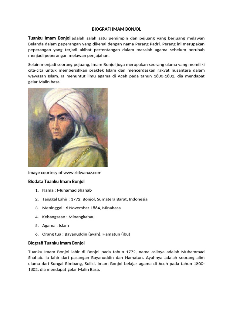BIOGRAFI IMAM BONJOL | PDF