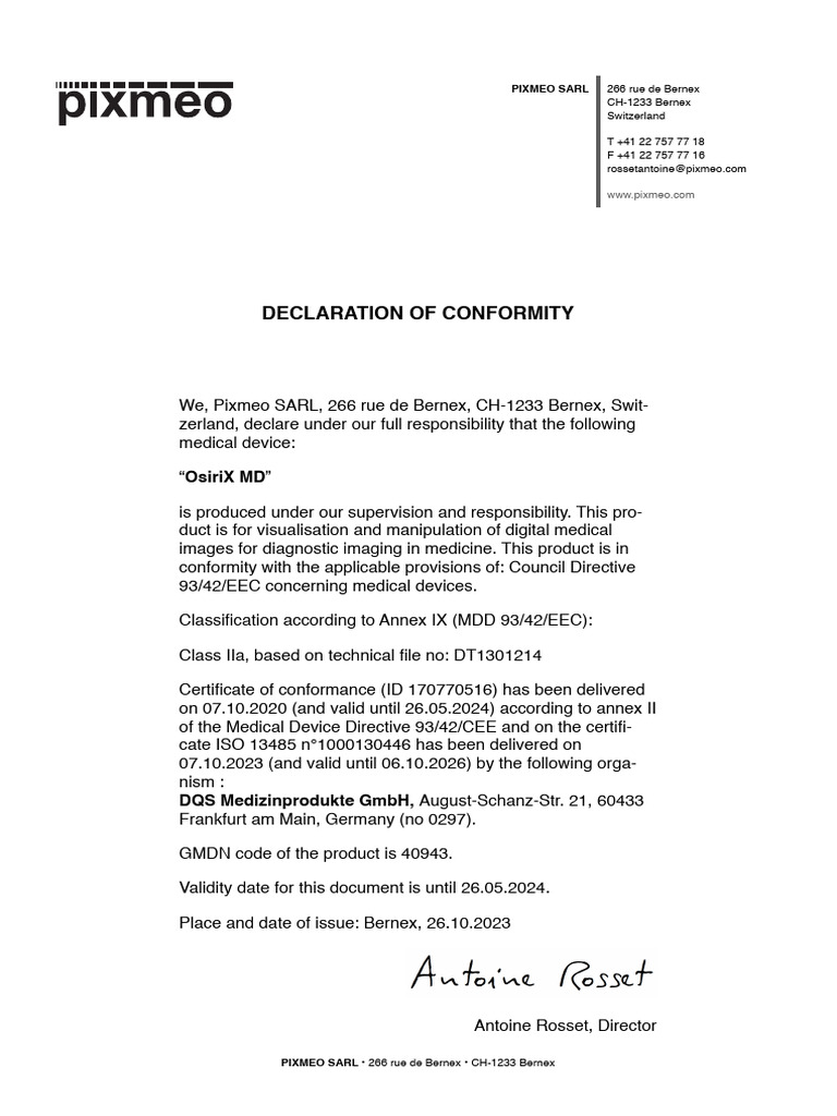 Pixmeo SARL Declaration of Conformity | PDF