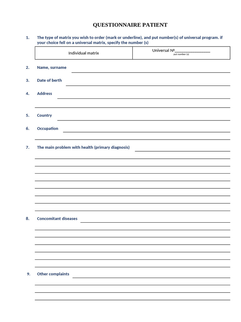 Questionnaire Patient_28 of Sept_2015 | PDF