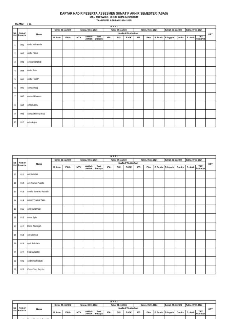 daftar hadir ULUM Semester 1 (Autosaved)1 | PDF